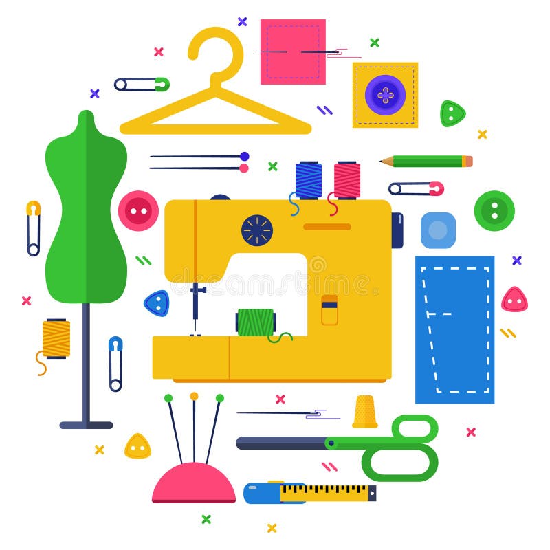 Textile Design Concept Set with Sewing. Stock Vector - Illustration of ...