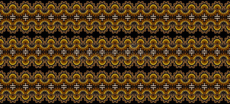 Textile Digital Yellow Black Motif Border Pattern Stock Illustration ...
