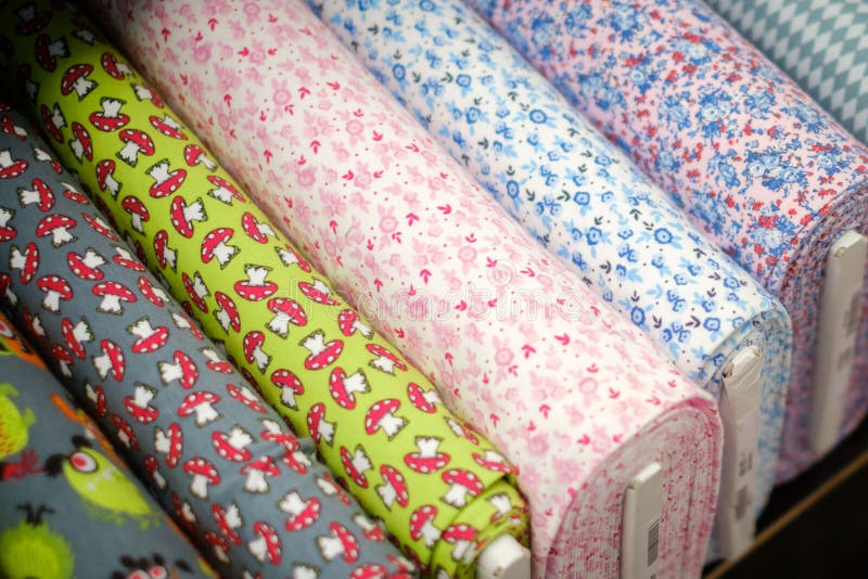Textile Fabric Rolls with Pattern on Market Stock Photo - Image of ...