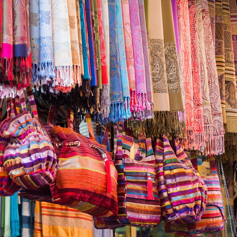 Textile Fabrics from Marrakesh Stock Photo - Image of morocco, bags ...