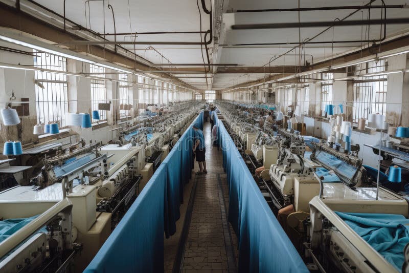 Textile Factory, with Bustling Activity and Machines Running at Full ...