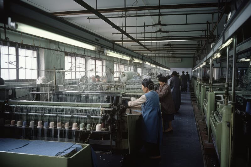 Textile Factory, with Employees Working on the Production Lines Stock ...