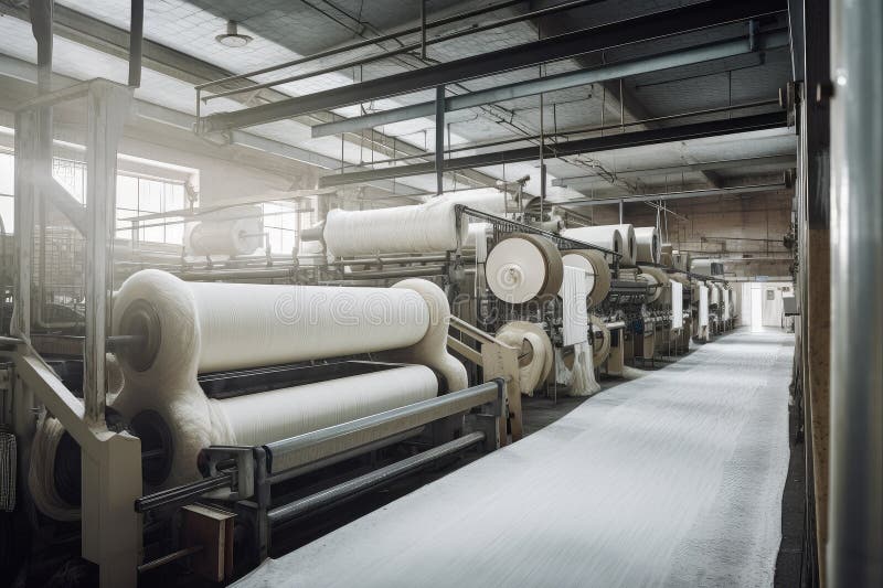 Textile Factory, with Large Machinery and Equipment in Motion Stock ...