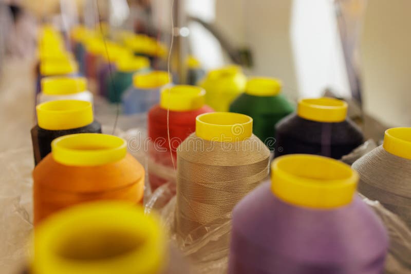 Textile Factory, Multi-colored Spools of Colored Threads in Production ...