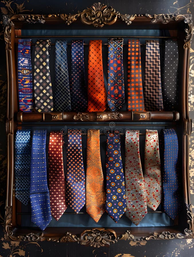 Textile Fashion Accessory Ties in a Wooden Box Display Stock Photo ...