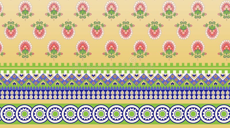 Textile Flower Border Pattern on Muster Background Stock Illustration ...