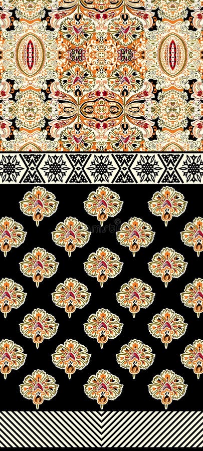 Textile Flower Border Pattern on Muster Background Stock Illustration ...