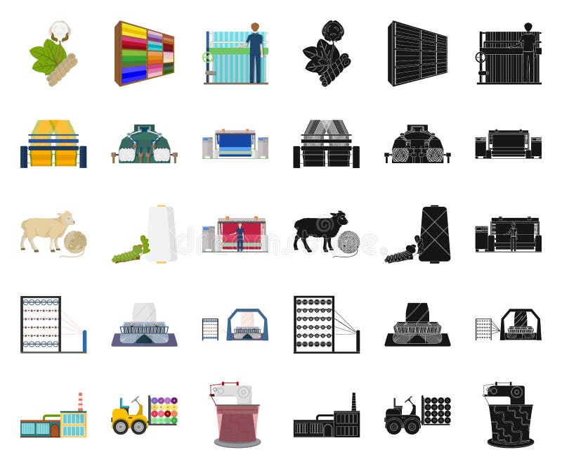 Textile Industry Cartoon Black Icons In Set Collection For Design