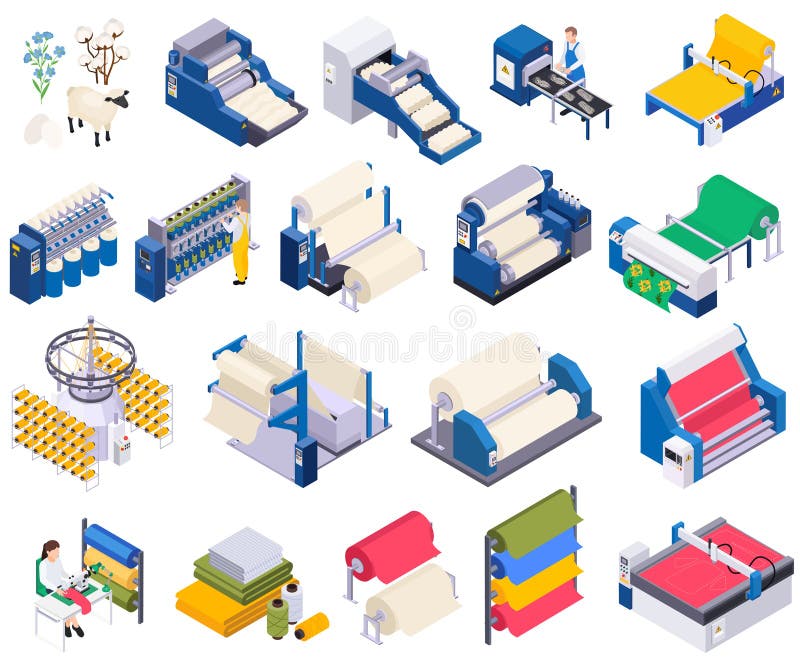 Textile Industry Icons Set stock vector. Illustration of equipment ...