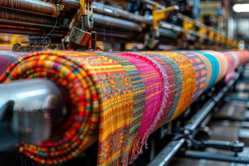 Precision in Industrial Textile Loom with Colorful Fabric, Generative ...