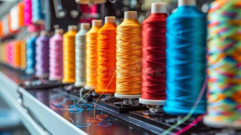 Textile Machine with Colors Threads Industrial Stock Photo - Image of ...