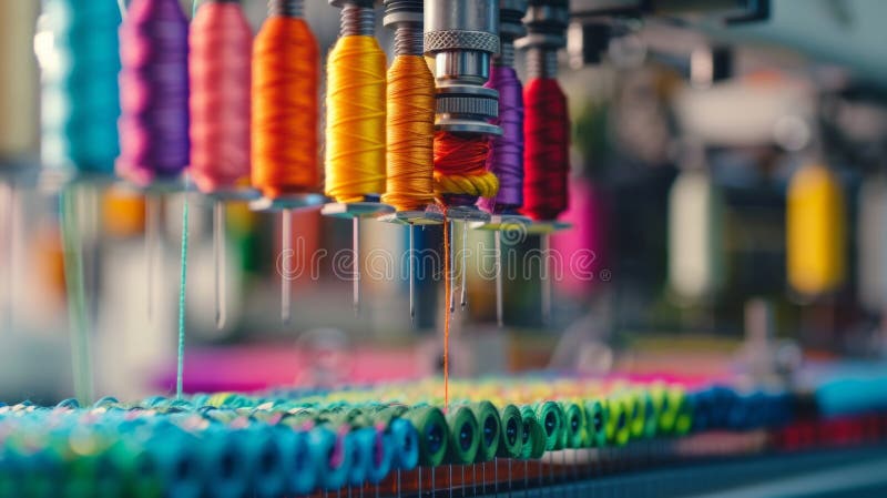Textile Machine with Colors Threads Industrial Stock Photo - Image of ...