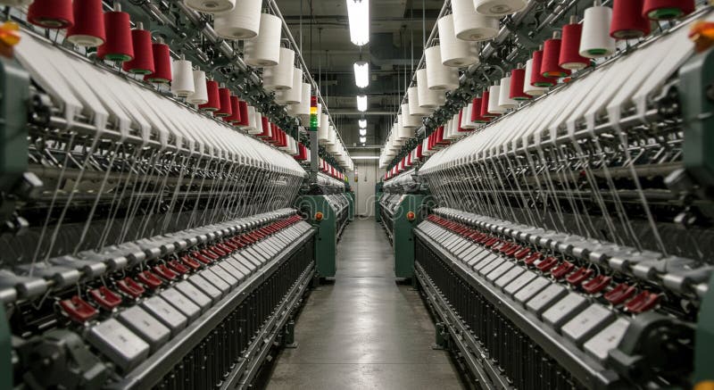 Textile Manufacturing Factory with Spinning Machines in Operation Stock ...