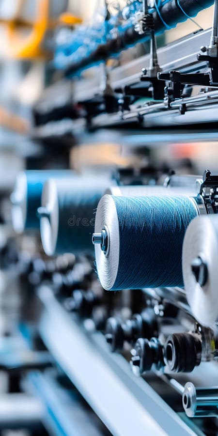 Textile Manufacturing Process with Colorful Thread Spools Stock ...