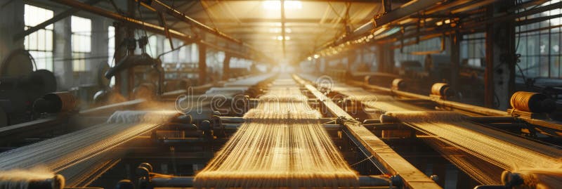 A Textile Mill with Rows of Looms Weaving Intricate Patterns ...