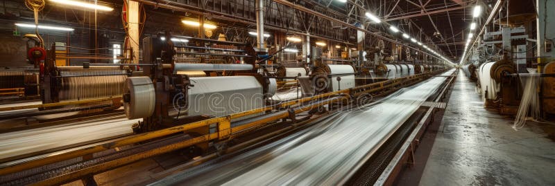 A Textile Mill with Rows of Looms Weaving Intricate Patterns ...