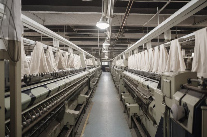 Textile Mill, with Rows of Machines Producing High-quality Fabric Stock ...