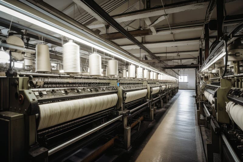 Textile Mill, with Rows of Machines Producing High-quality Fabric Stock ...