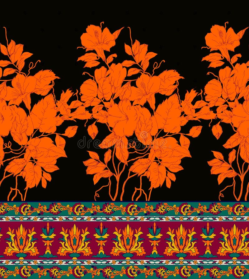 Textile Motif Border Digital Flower Boti. Textile Design Digital Border ...