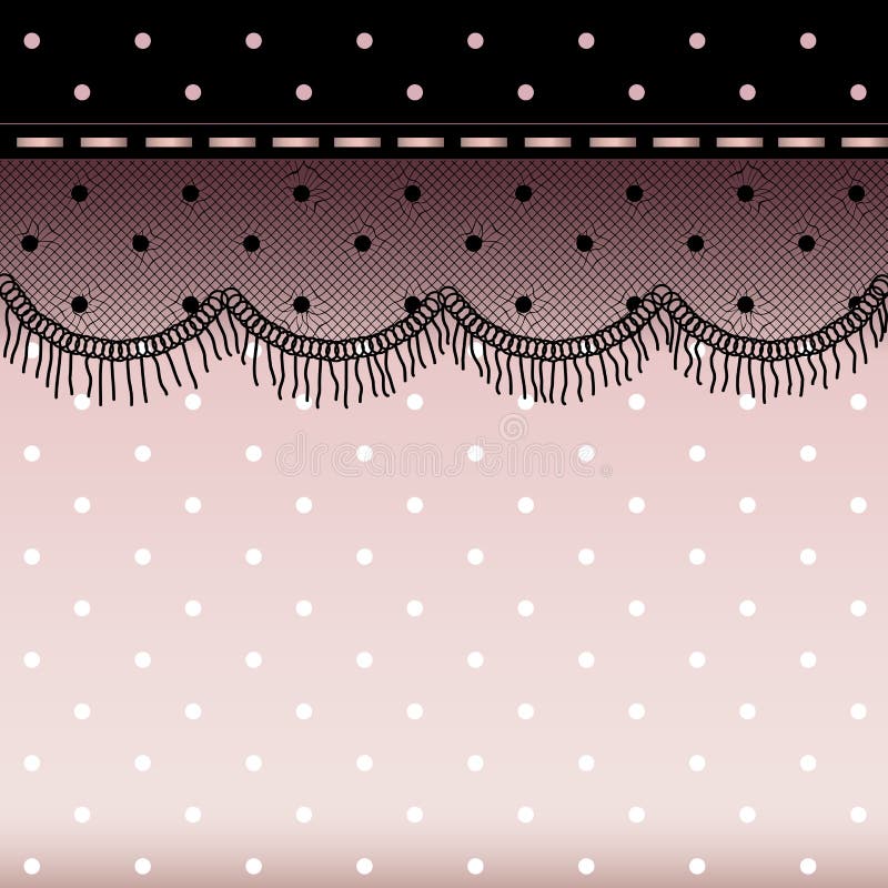 Textile Pattern with Polka Dot Pattern and Black Lace. Stock Vector ...