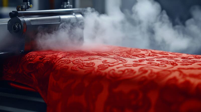 The Textile Printing Machine Releases Steam while Applying the Design ...