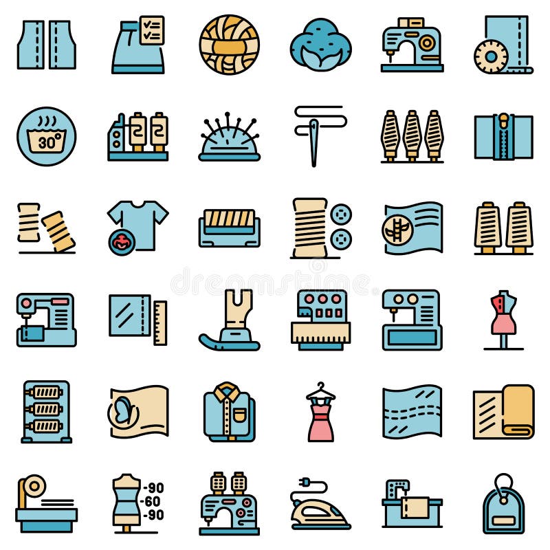 Textile Production Icons Set, Outline Style Stock Vector - Illustration ...