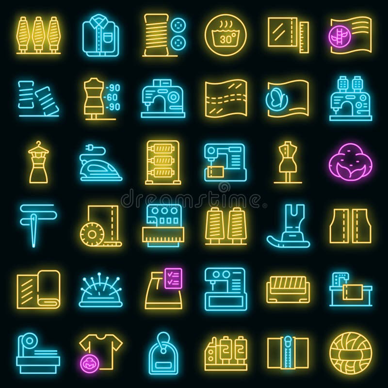 Textile Production Icons Set Vector Neon Stock Vector - Illustration of ...