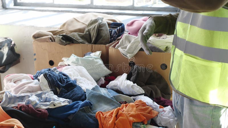 Textile Recycling Center. Sorting Textiles into Different Fibres and ...