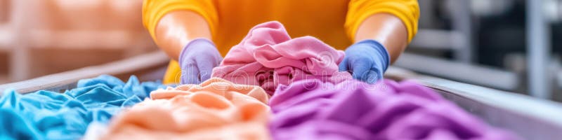 Textile Recycling Process Showing Workers Sorting Fabrics on a Conveyor ...