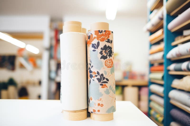 Textile Rolls Stacked in a Design Studio Corner Stock Illustration ...