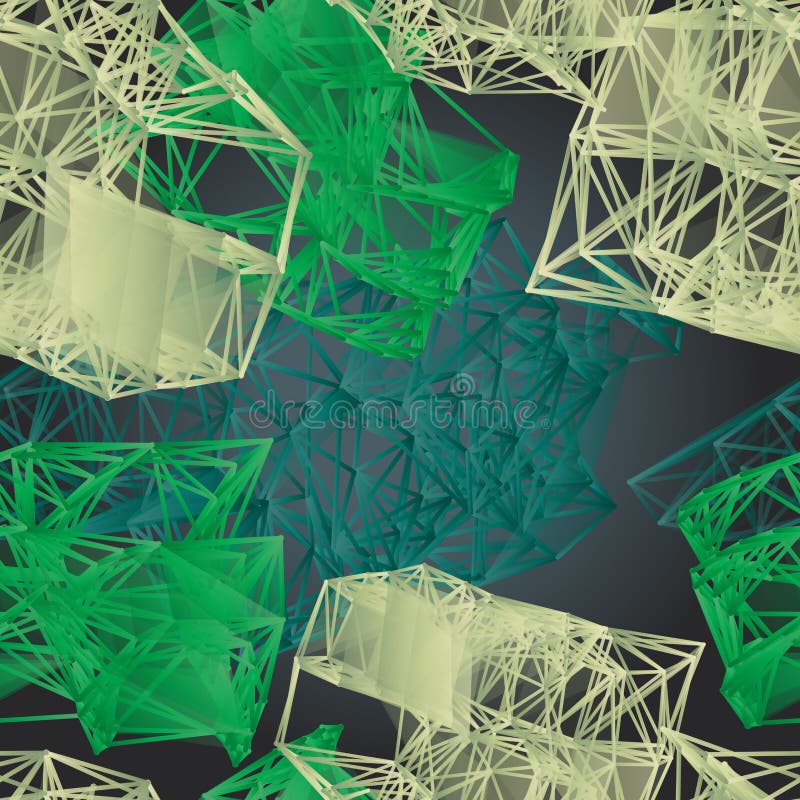 Textile Seamless Pattern of Green Polygonal Figures on Dark Back Stock ...