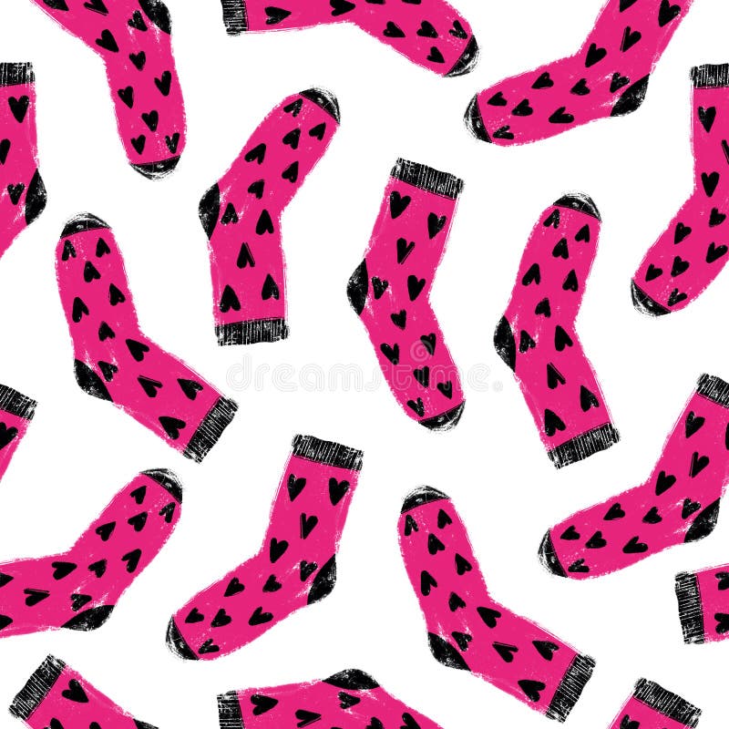 Seamless Pattern With Bright Pink Socks In A Heart Stock Illustration