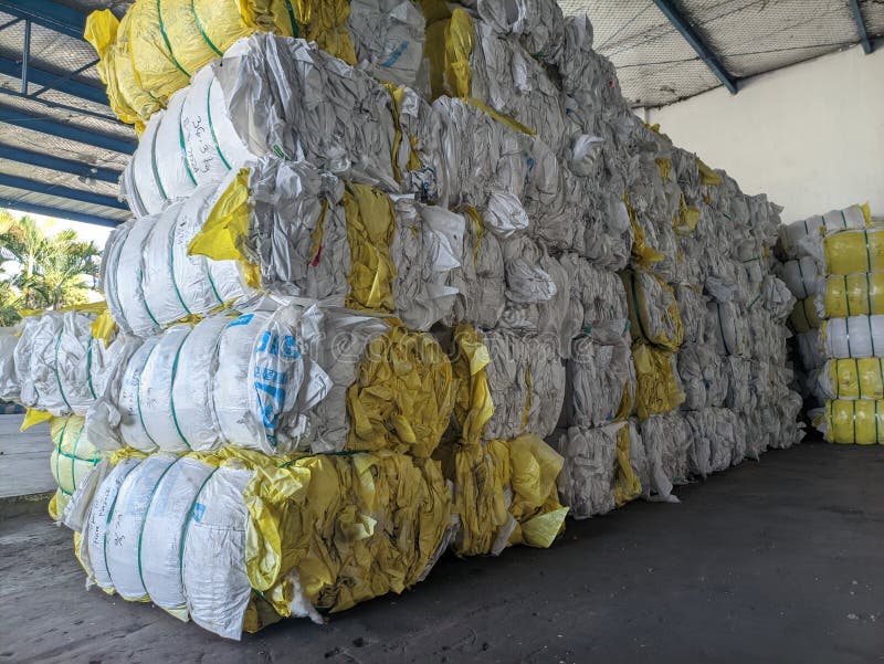 Textile Waste Plastic Bags Ready To Be Sold and Reprocessed Stock Photo ...