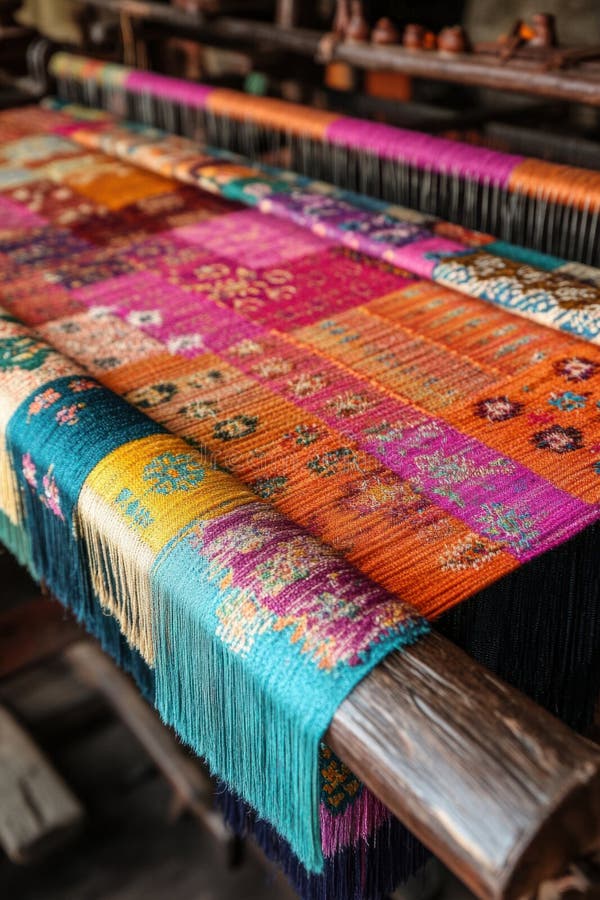 Textile Weaving, a Vibrant Textile Being Woven on a Loom, Featuring ...