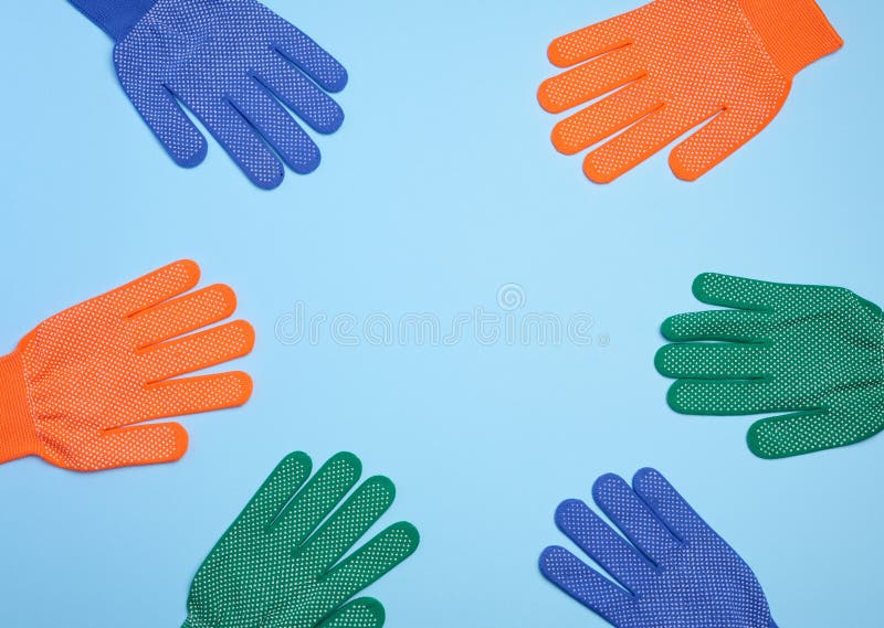 Textile Work Gloves on a Blue Background. Protective Clothing for ...