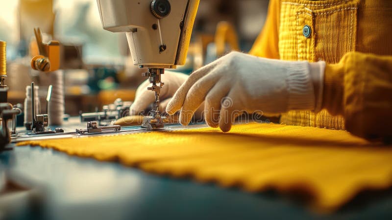 Textile Worker Operating a Sewing Machine in Soft Natural Light ...