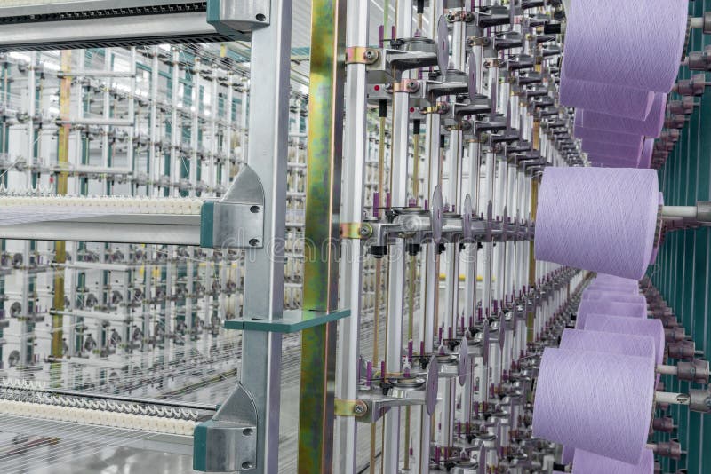 Textile Yarn Processing Shop Stock Photo - Image of purple, machinery ...