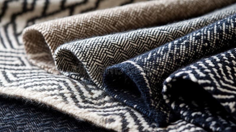 Textiles Displaying Intricate Herringbone Patterns in Varying Colors ...