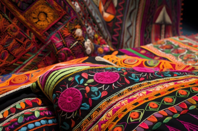 Textiles with Intricate Weaving and Embroidery, Featuring Bold Designs ...
