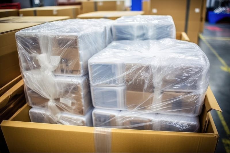 Textiles Packed in Clear Plastic Ready for Global Dispatch Stock Photo ...