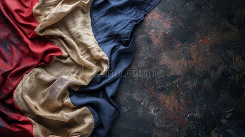 Textiles in Red, Beige, and Blue on a Textured, Dark Background ...