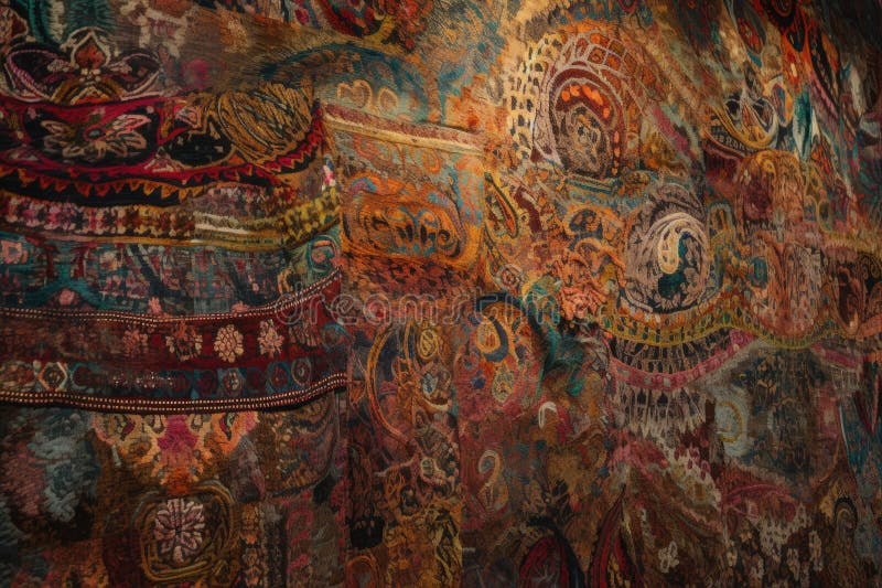 Textiles with Vivid Colors and Intricate Patterns Stock Illustration ...