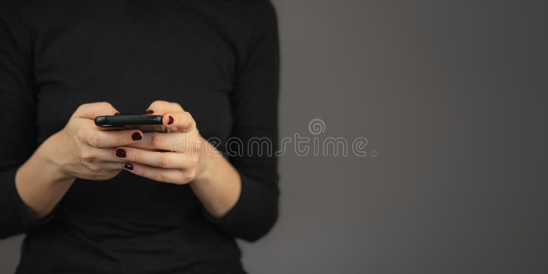Texting on the Phone, Using Smartphone, Copy Space Backdrop. Stock ...