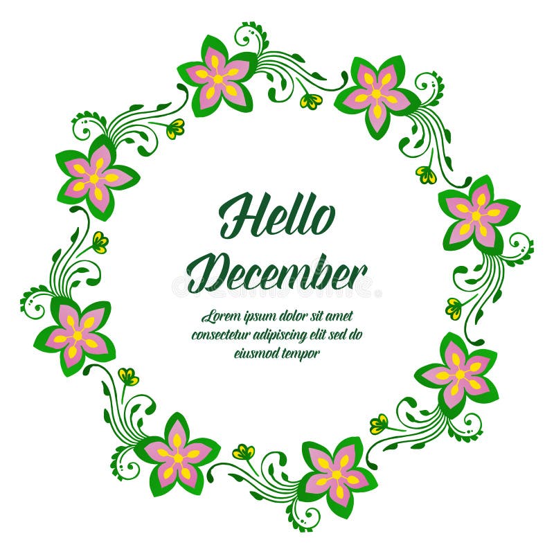 Texto Escrito A Mano Hola Diciembre Con Armazón De Flor Verde Vector
