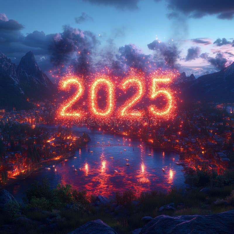 2025 Texts Celebrating a New Year with Firework Blowing, Using ...