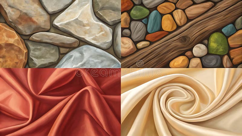 Textural Contrast of Natural Stones and Draped Fabric Artwork Stock ...