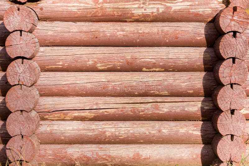 Debarked Rough Log Cabin Wall Horizontal Background Or Texture, Close ...