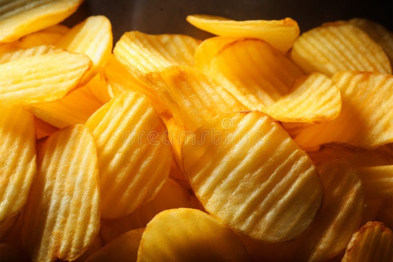 Texture Background of Delicious Crispy Potato Chips in Closeup View ...