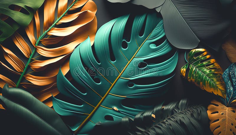 Texture Background with Different Exotic Leaves, Generative Al. Stock ...