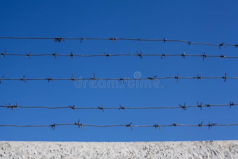 Texture Background of Gray Concrete Wall, Barbed Wire and Blue Sky, for ...